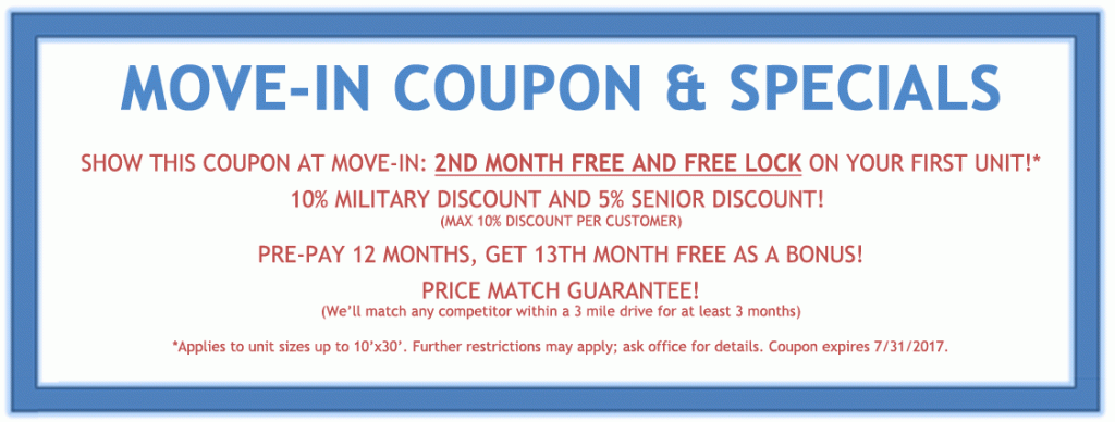 Self Storage Coupon – April 2017 – Laurel Self Storage